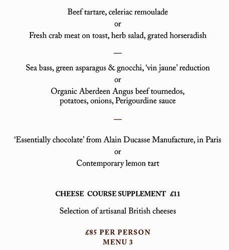 Menu at The Bar, London, The Dorchester