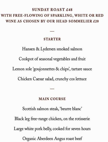 Menu at The Bar, London, The Dorchester