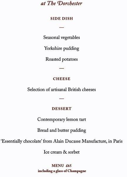 Menu at The Bar, London, The Dorchester