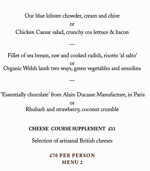 Menu at The Bar, London, The Dorchester