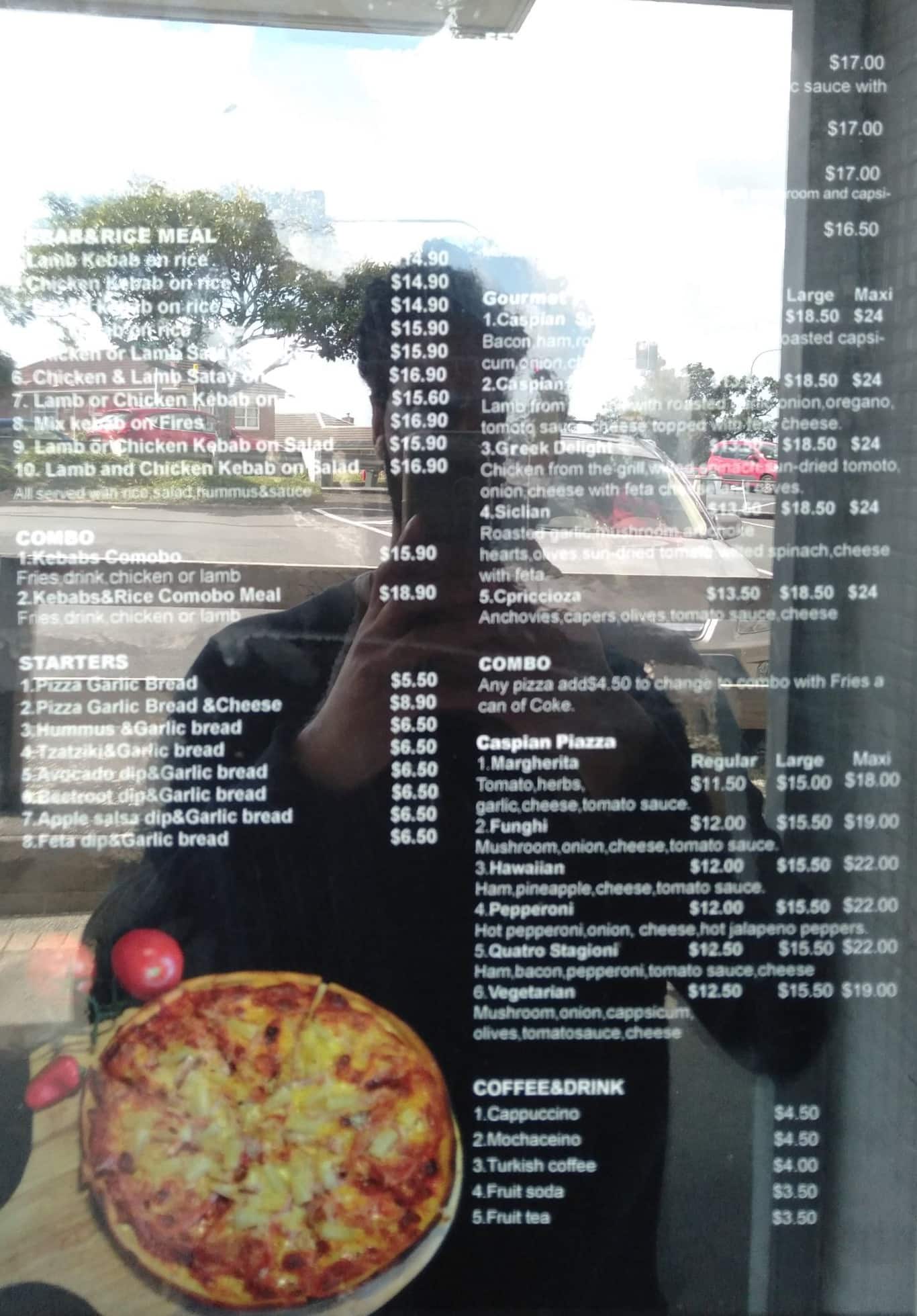 Menu at Caspian Pizza Grill restaurant, Auckland
