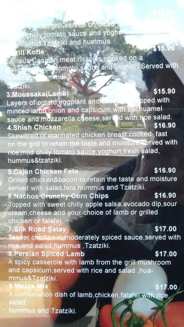 Menu at Caspian Pizza Grill restaurant, Auckland