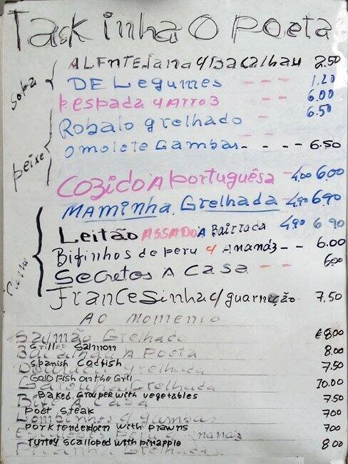Menu em Tasquinha O Poeta pub & Bar, Lisboa