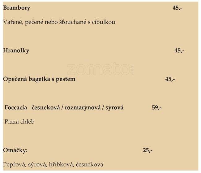 Menu at Brunello restaurant, Sulice