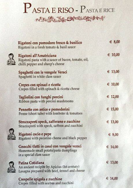 Menu da Hostaria Antica Roma ristorante, Roma