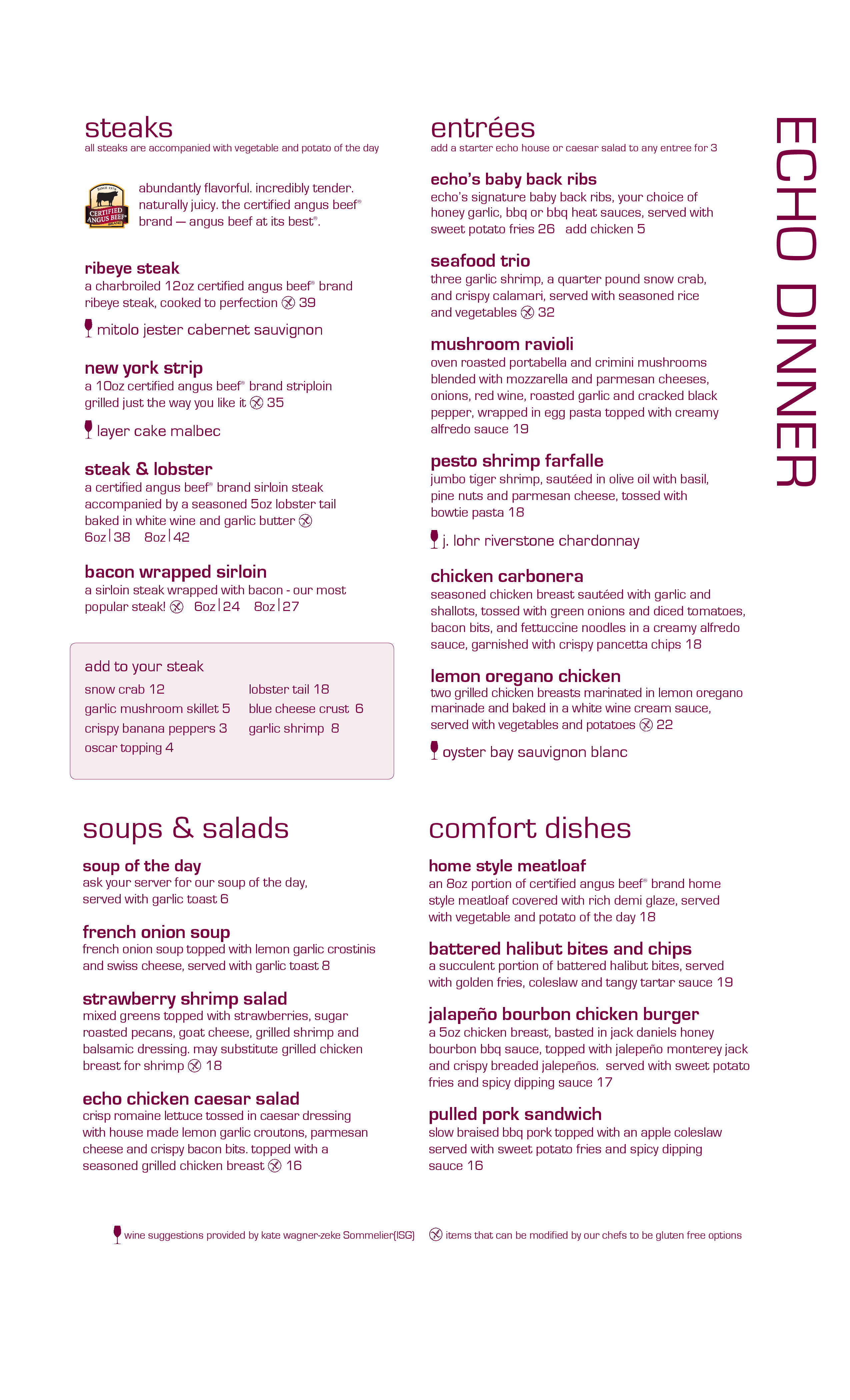 Menu at Echo Restaurant & Wine Bar, Brandon
