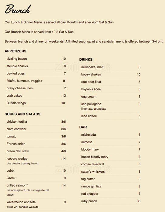 Menu at Steuben's Uptown pub & bar, Denver