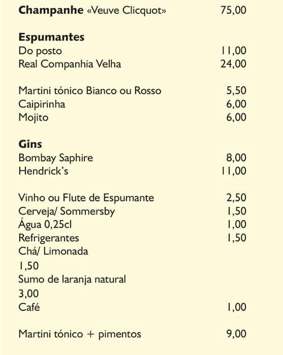 Menu at Posto 94 restaurant, Matosinhos