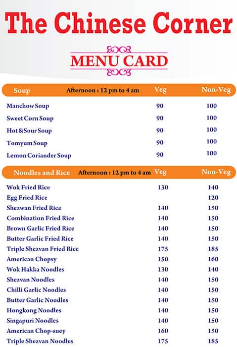 Menu at Chinese Corner, Pune, Shop-3