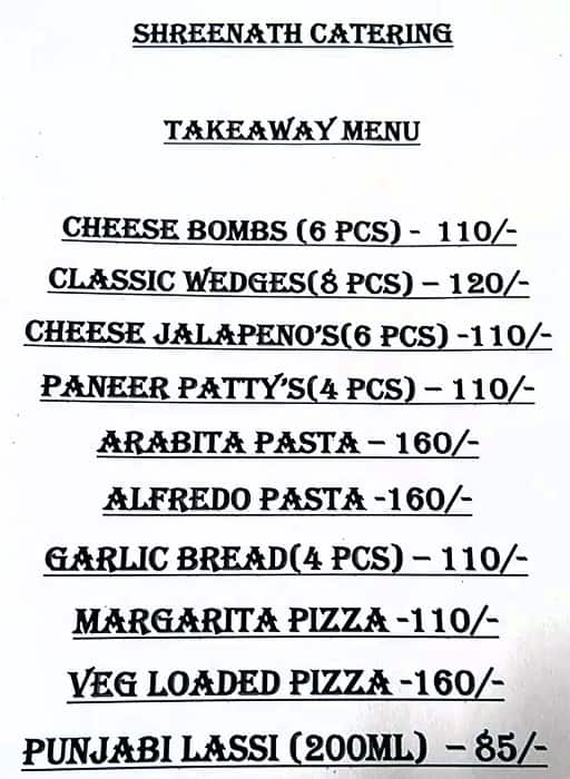 Menu of Shreenath Catering, Rajajinagar, Bangalore