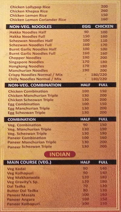 Menu at Zero Gravity Borivali, Mumbai