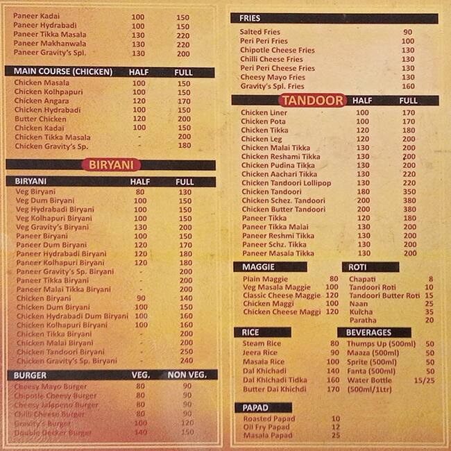 Menu at Zero Gravity Borivali, Mumbai