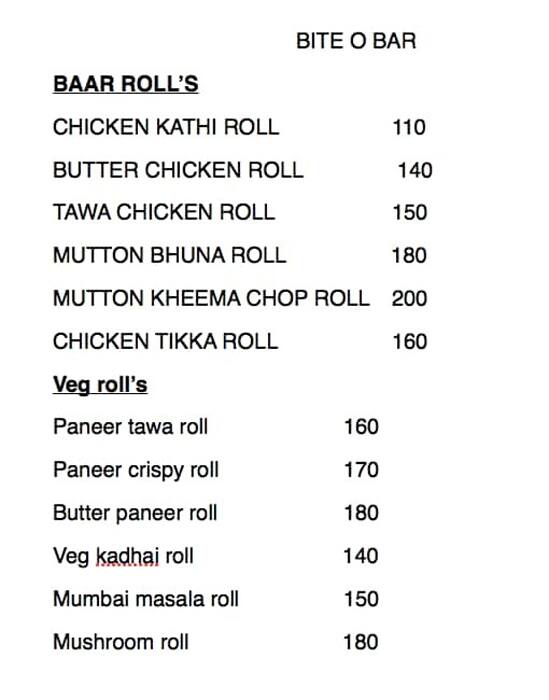 Menu of Bites O Bar, Viman Nagar, Pune