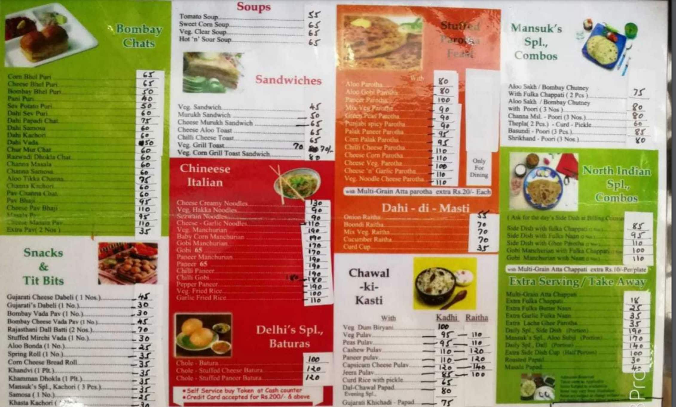 Menu of Mansukh Sweets And Snacks, T. Nagar, Chennai