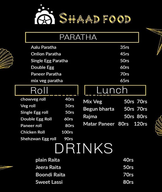 Menu of Shaad Food, Khanpur, New Delhi