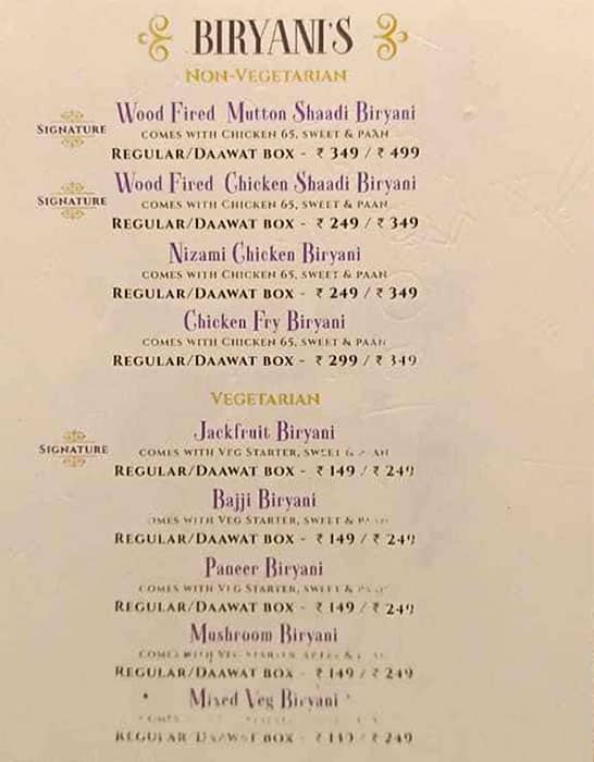 Menu of The Daawat Box, Shri Ramachandra Nagar, Vijayawada