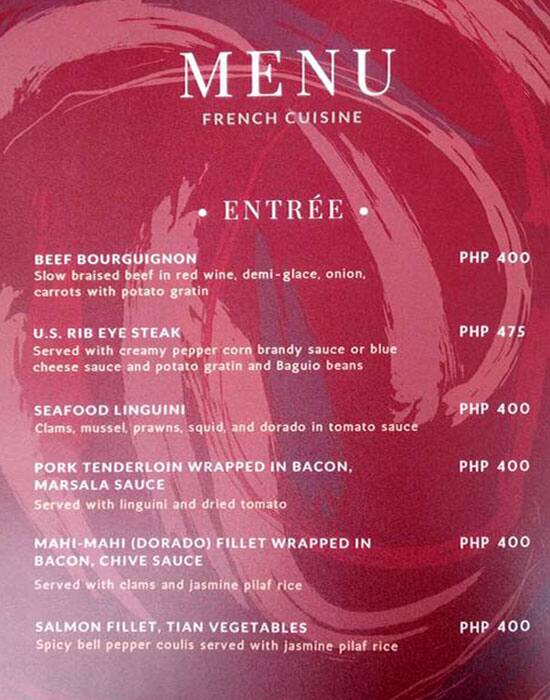 Menu at Vatel Restaurant Manila, Manila