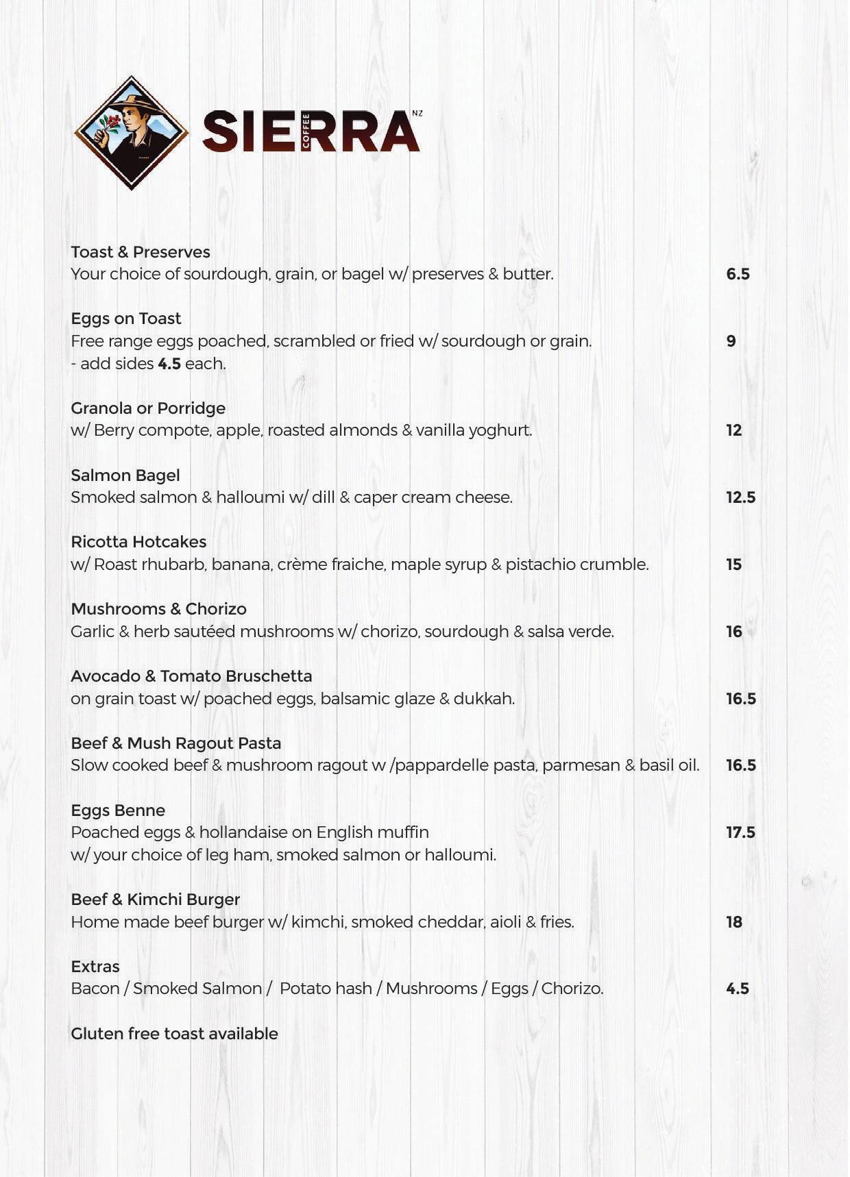 Sierra Cafe Menu, Menu for Sierra Cafe, Wairau Valley, Auckland ...