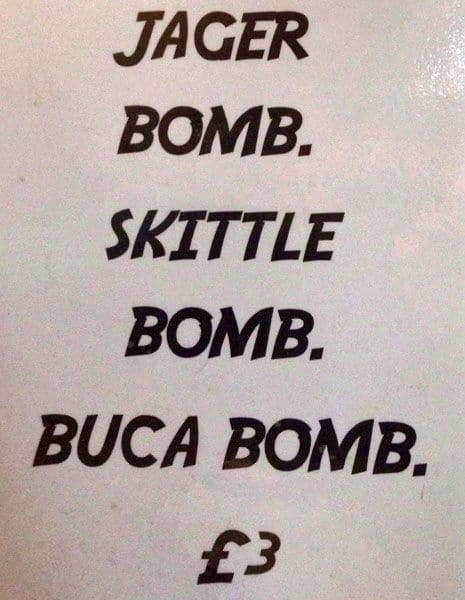 Menu at The Oz Bar, Edinburgh