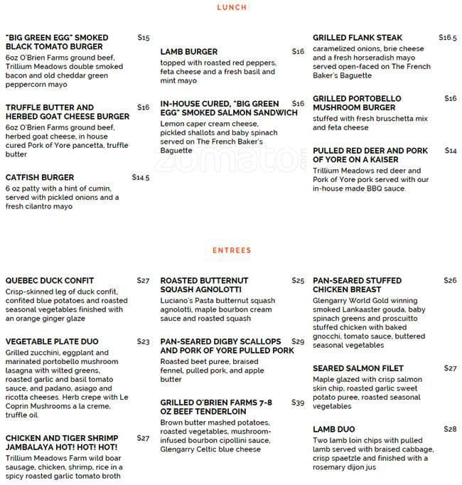 Menu at The Black Tomato restaurant, Ottawa