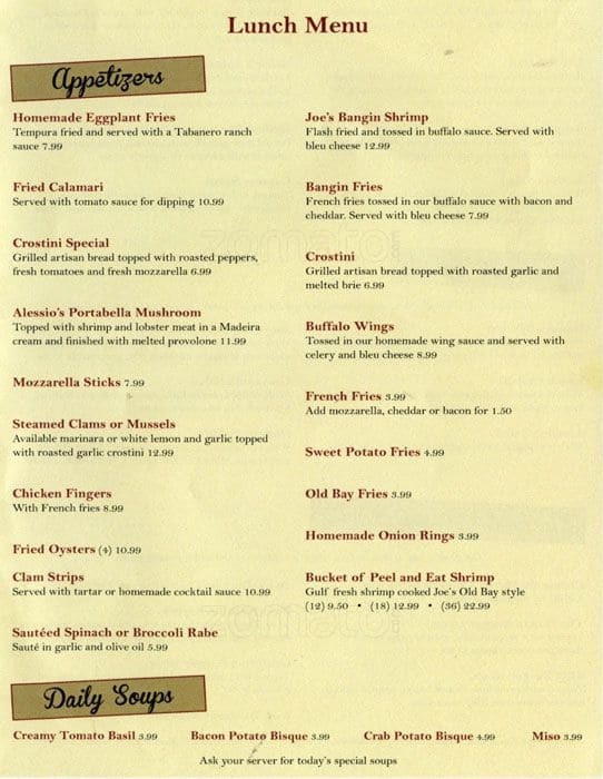 Menu at Cafe Alessio, Doylestown, 24 N Main St