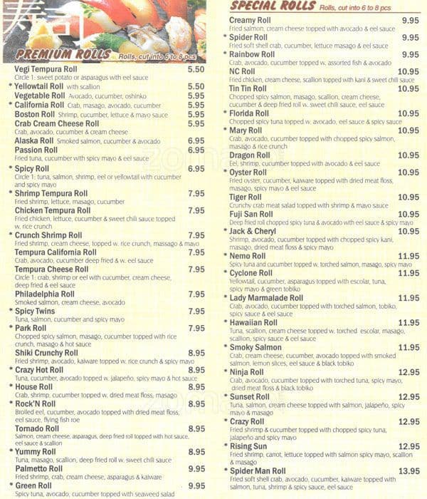 Menu at Tintin Cafe, Charlotte