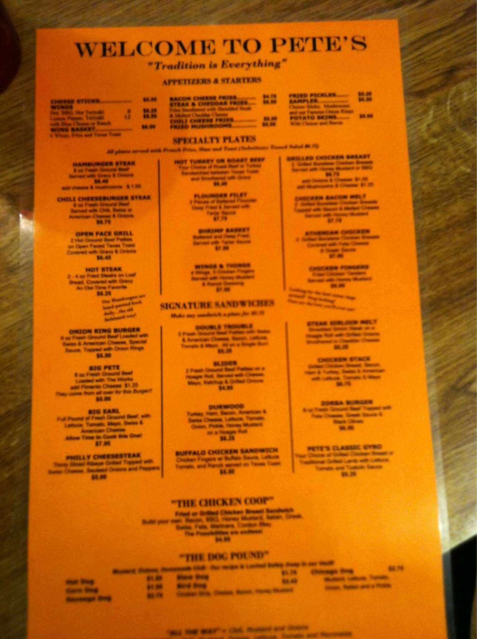 Menu at Pete's On Concord fast food, Anderson