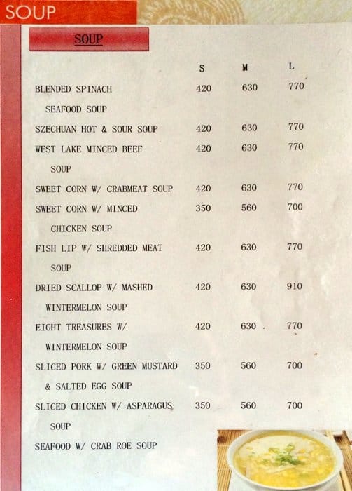 Menu at Wang Shan Lo Chinese Cuisine restaurant, Cebu City, Tower 2