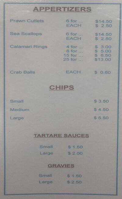 Menu at Seafood Spot restaurant, Bracken Ridge