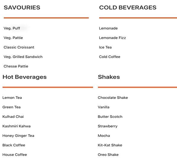 Menu at Mars Cafe & Bakery, Meerut, Birsa Munda Bhawan