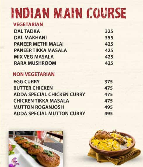 Menu at Adda By Striker, Gurugram, SCO 24
