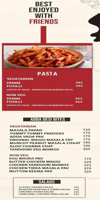 Menu at Adda by striker, Gurugram, SCO 24