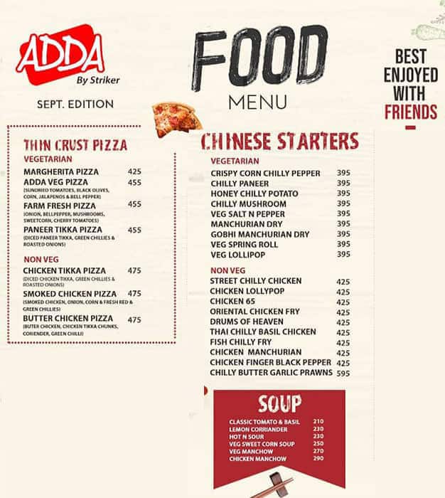 Menu at Adda By Striker, Gurugram, SCO 24