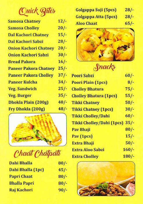 Menu of Sham Sweets, Sector 8, Gurgaon