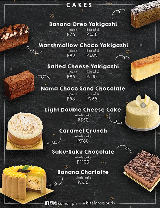 Menu at Kumori cafe, Pasay