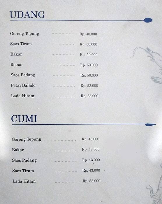 Menu at Ikan Bakar Manado restaurant, Jakarta, Jl. Bungur Besar Raya No.107