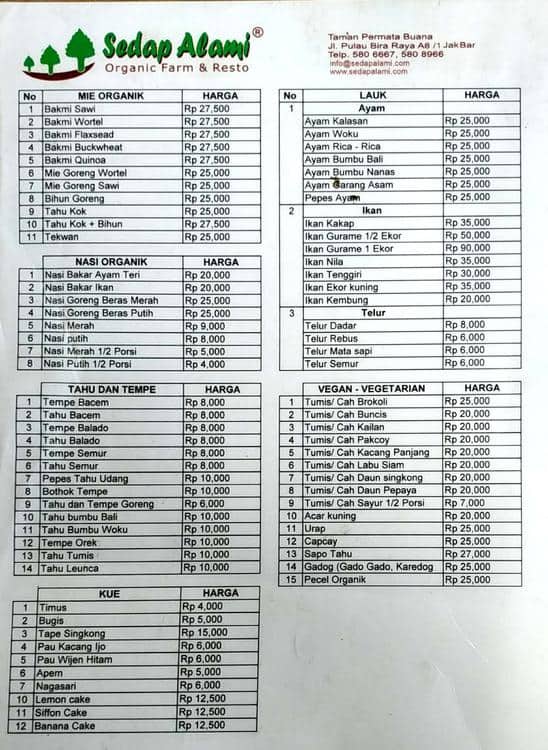 Menu at Sedap Alami restaurant, Jakarta, Taman Permata Buana Jalan ...