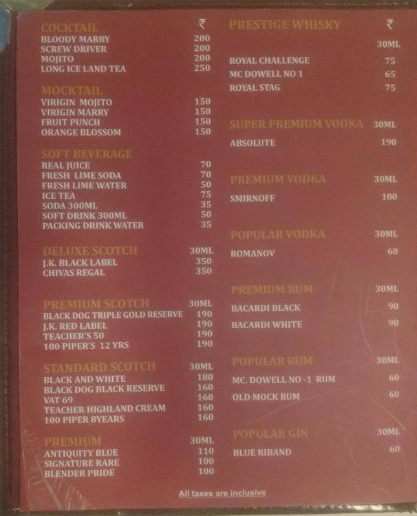 Menu at My Bar, Jaipur