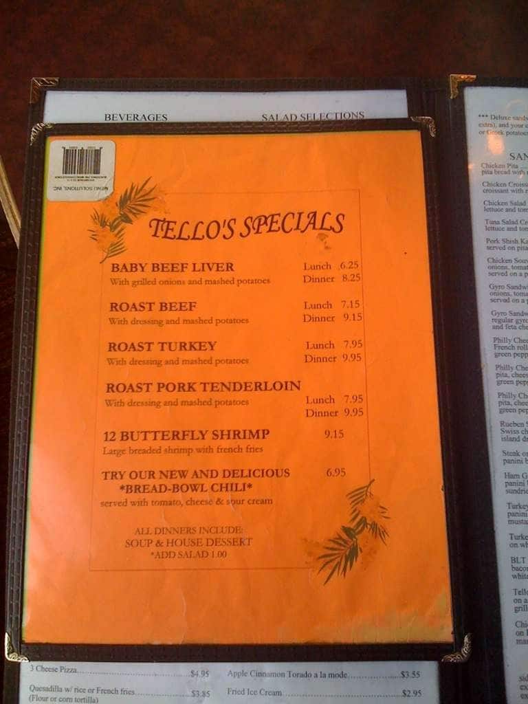 Menu at Tellos Grill & Cafe, Port Washington