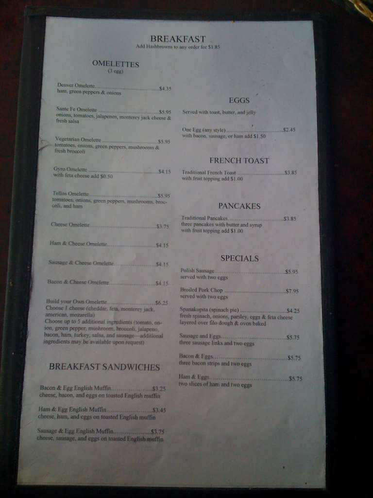 Menu at Tellos Grill & Cafe, Port Washington