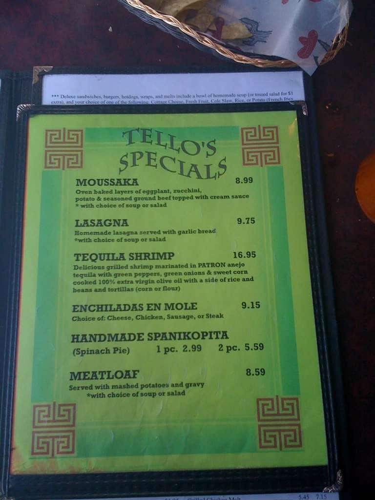 Menu at Tellos Grill & Cafe, Port Washington