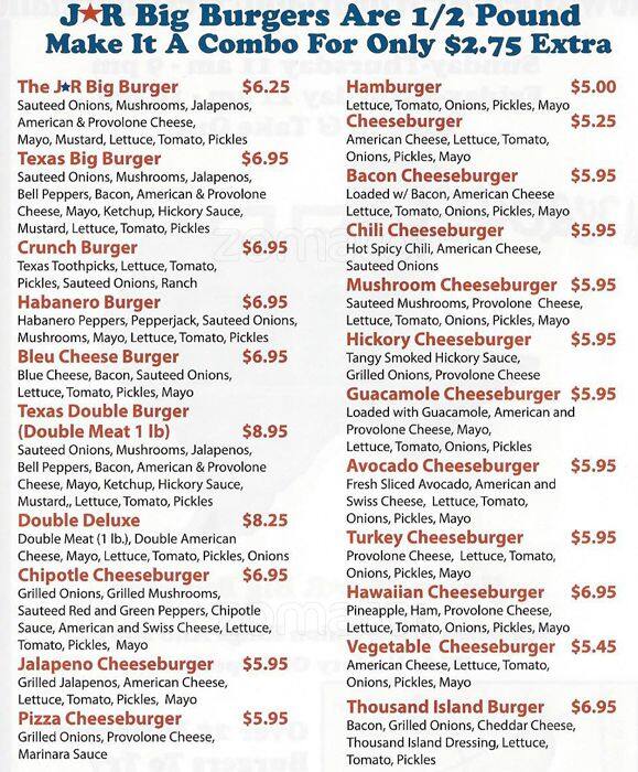 Menu at Jimmy’s Big Burgers restaurant, Dallas