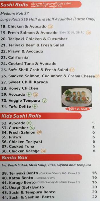 Menu at Sushi Maho restaurant, The Gap