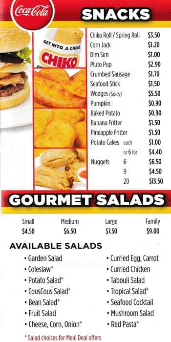 Menu at Sa Chargrill Chicken restaurant, Hallett Cove
