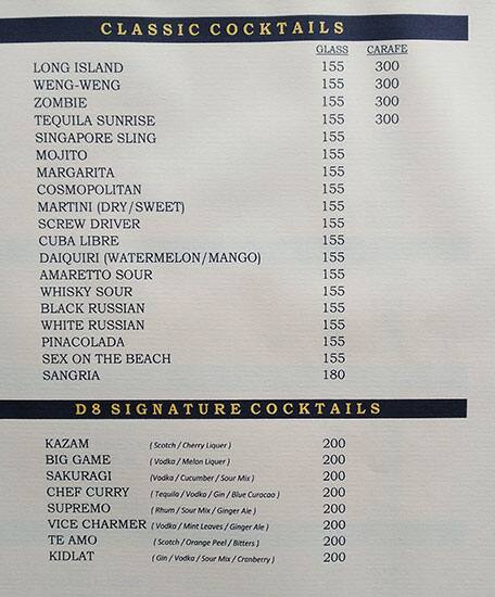 Menu at District 8 Manila pub & bar, San Juan