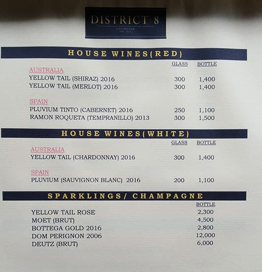 Menu at District 8 Manila pub & bar, San Juan