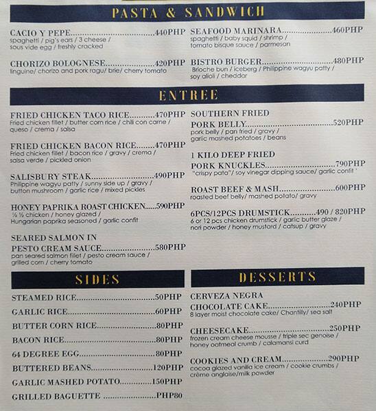 Menu at District 8 Manila pub & bar, San Juan