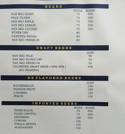 Menu at District 8 Manila pub & bar, San Juan