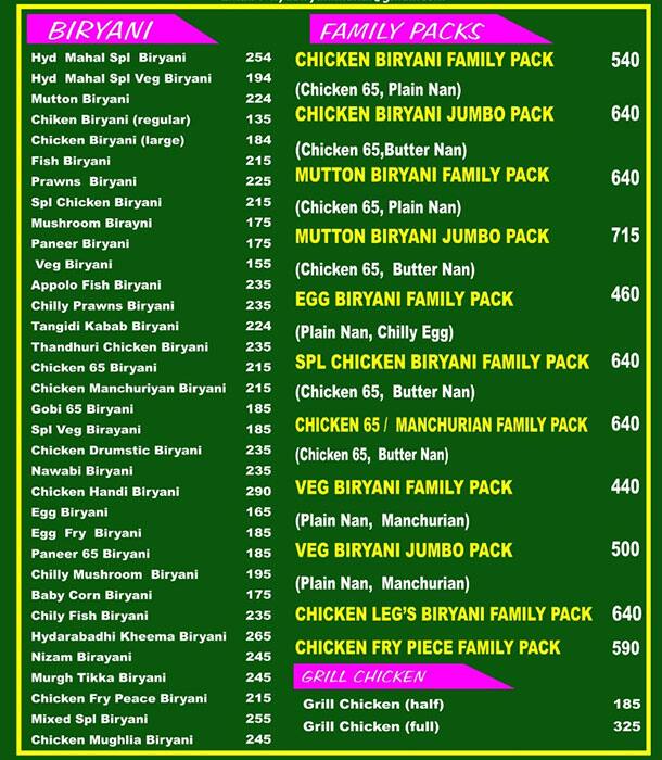 Menu at Hyderabadi Biryani Mahal, Bengaluru, 132