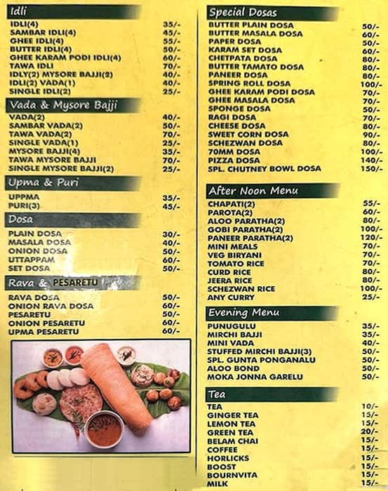 Menu of Chutney Bowl, Tarnaka, Hyderabad